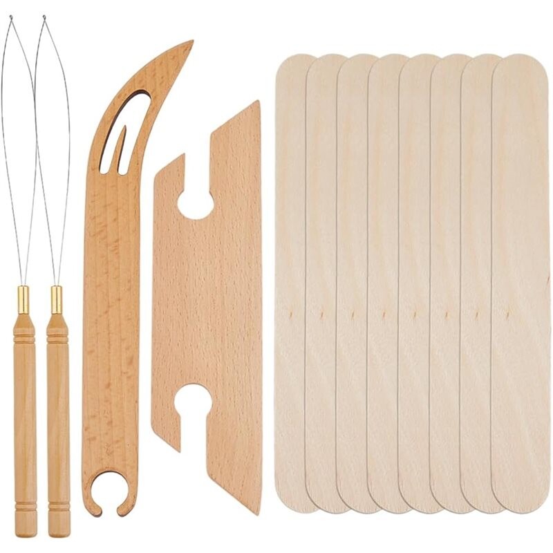 12Pcs Wood Weaving Kit Wooden Knitting Looms Shuttles Set Beveled Inkle ...