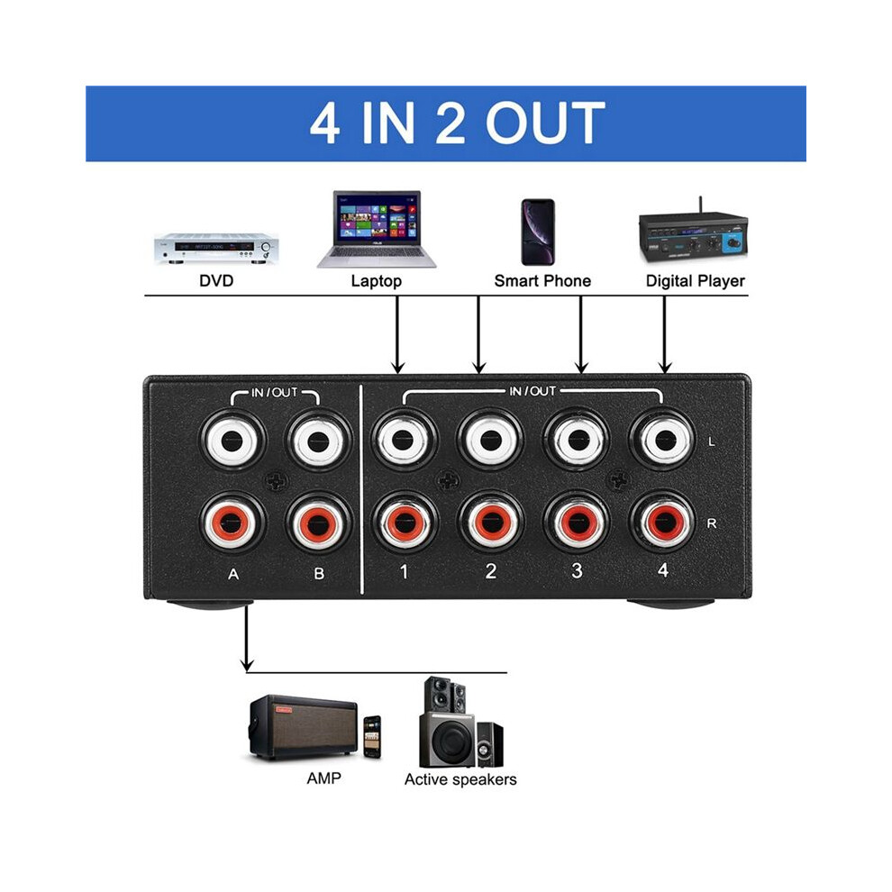 2X Bi-Directional 4-Way RCA Stereo Audio L/R Sound Channel Audio ...