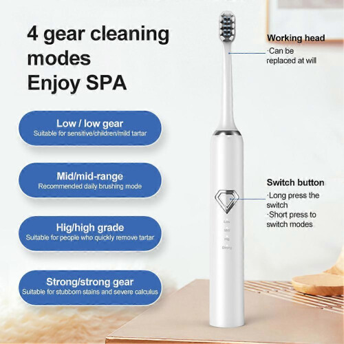 (Blue 1 pointed head1 flat he) Electric Ultrasonic Tooth Cleaner Dental ...