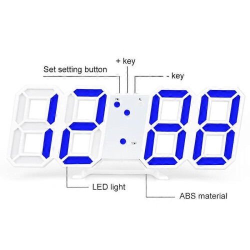 (orange) Digital 3D LED Big Wall Desk Alarm Clock Snooze 12/24 Hours ...