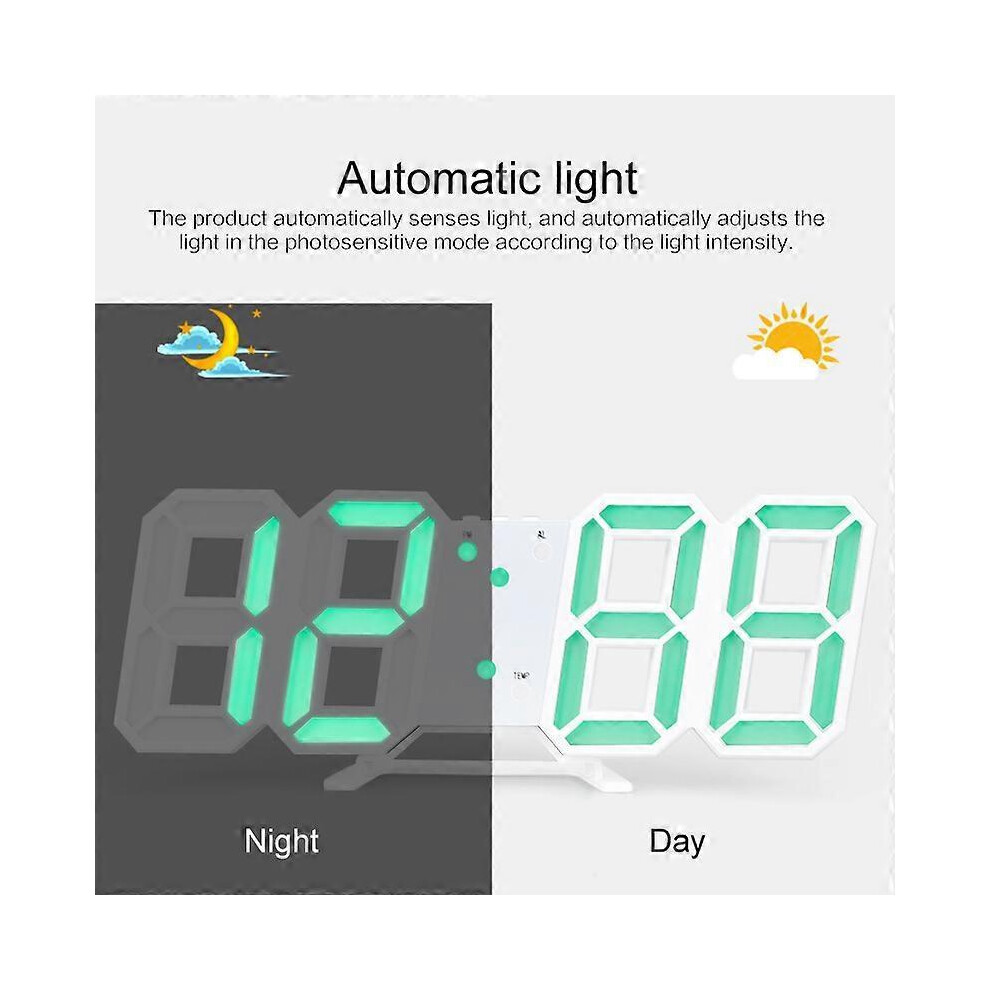 (orange) Digital 3D LED Big Wall Desk Alarm Clock Snooze 12/24 Hours ...