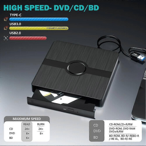 DVD Recorder Ultra-thin,ligh USB Type-C Portable C D Drive Universal on ...