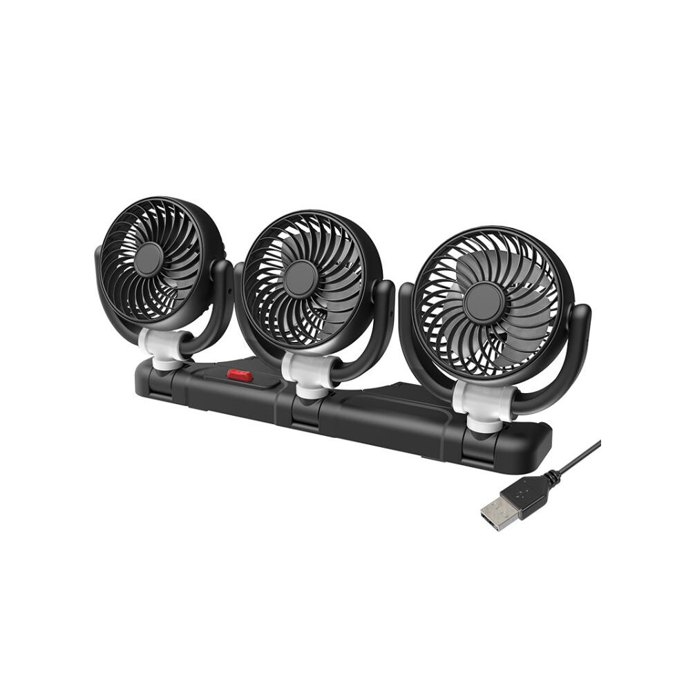Ventilateur de voiture à trois têtes rotatif et pliable, avec port USB ...