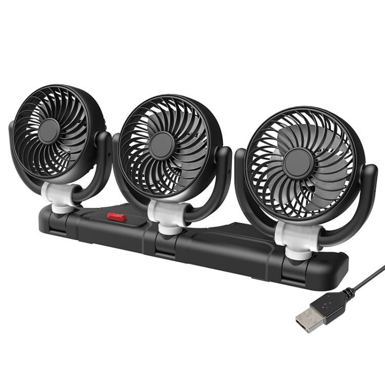 Ventilateur de voiture à trois têtes rotatif et pliable, avec port USB ...