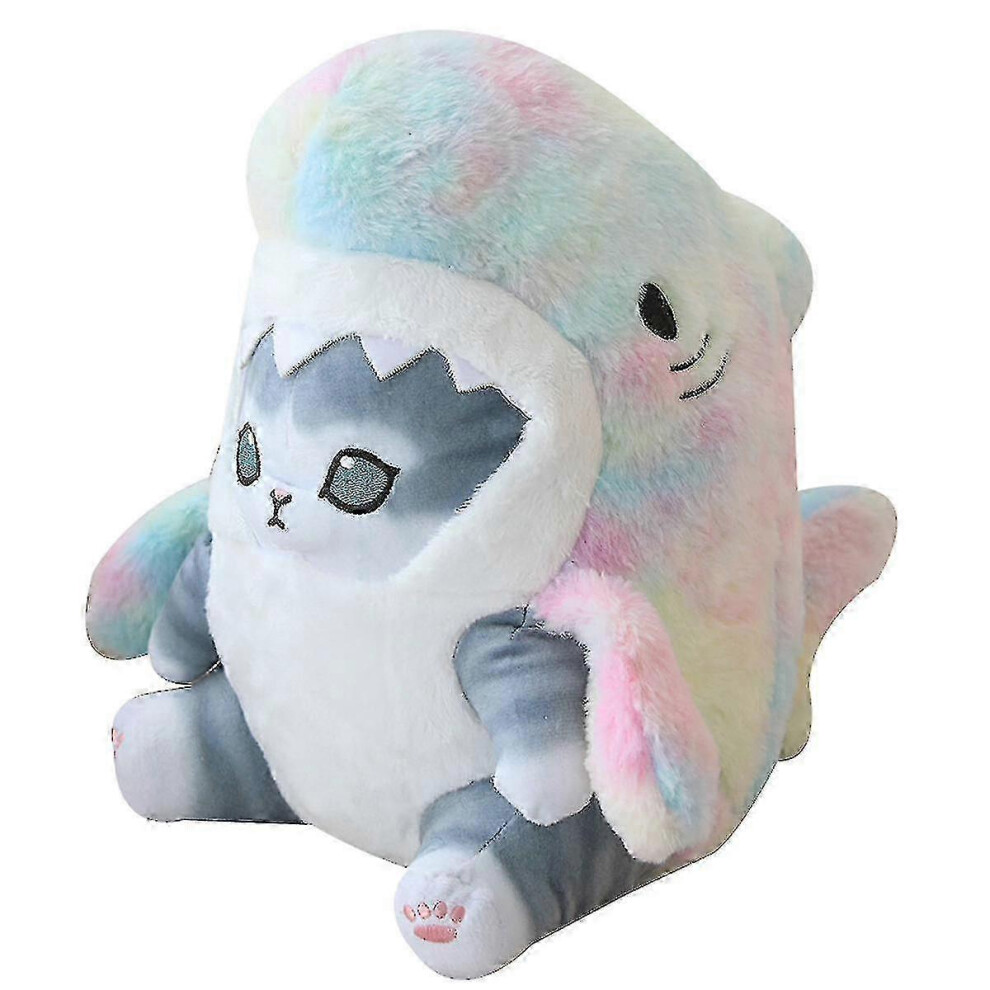 (33cm, Colorful grey) 26-27 Cute Shark Cat Plush Doll Fried Shrimp Cat ...