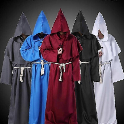 (S, black) Scione Wizard Costume Cosplay Medieval Monk Friar Robe ...