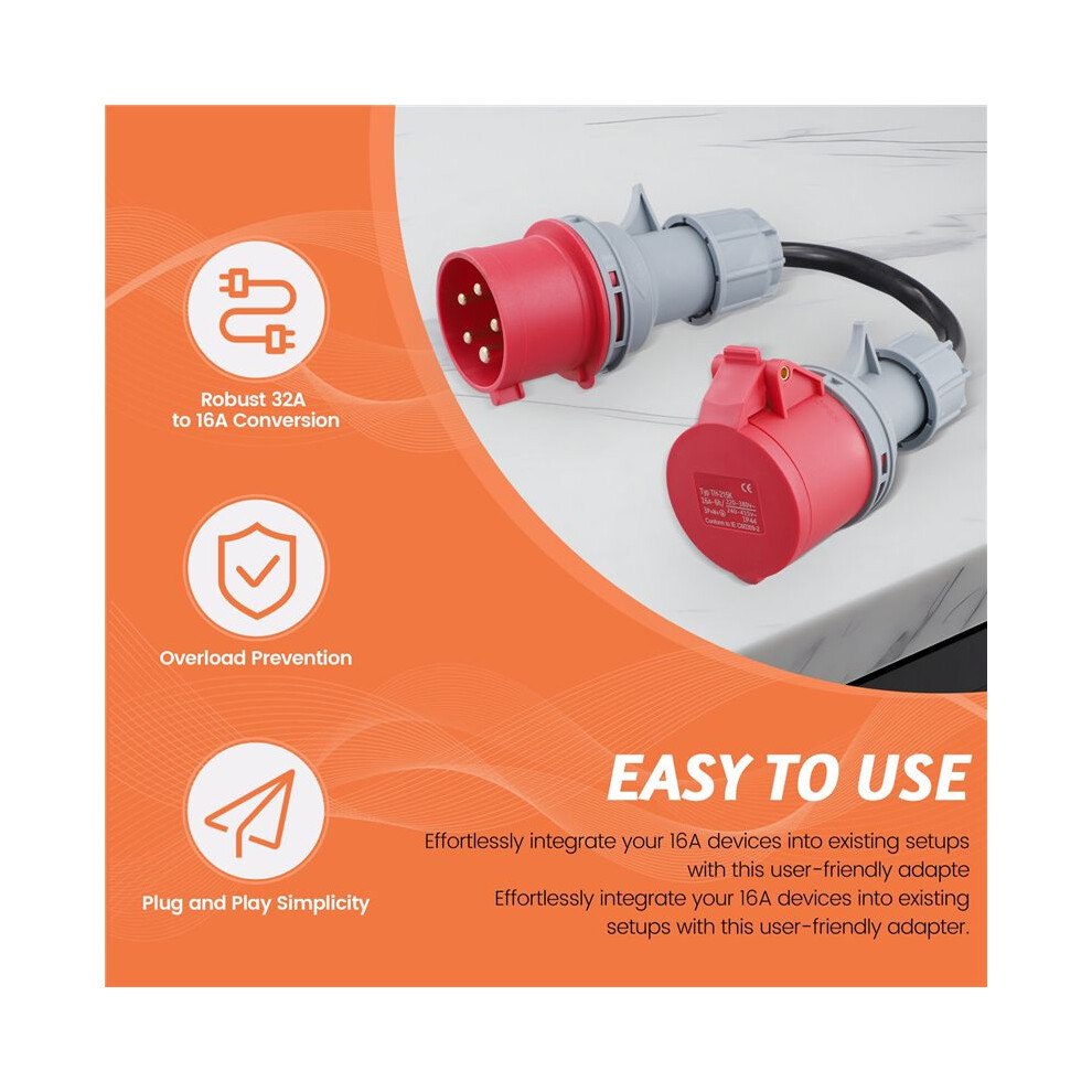 5 Pin Red 32A Male to 16A Female CEE-Adapter Gen Ev Charger Extension ...