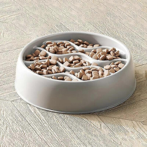 (WHITE) Simple Design Pet Slow Feeding Bowl, Wavy Column Design, Dual ...