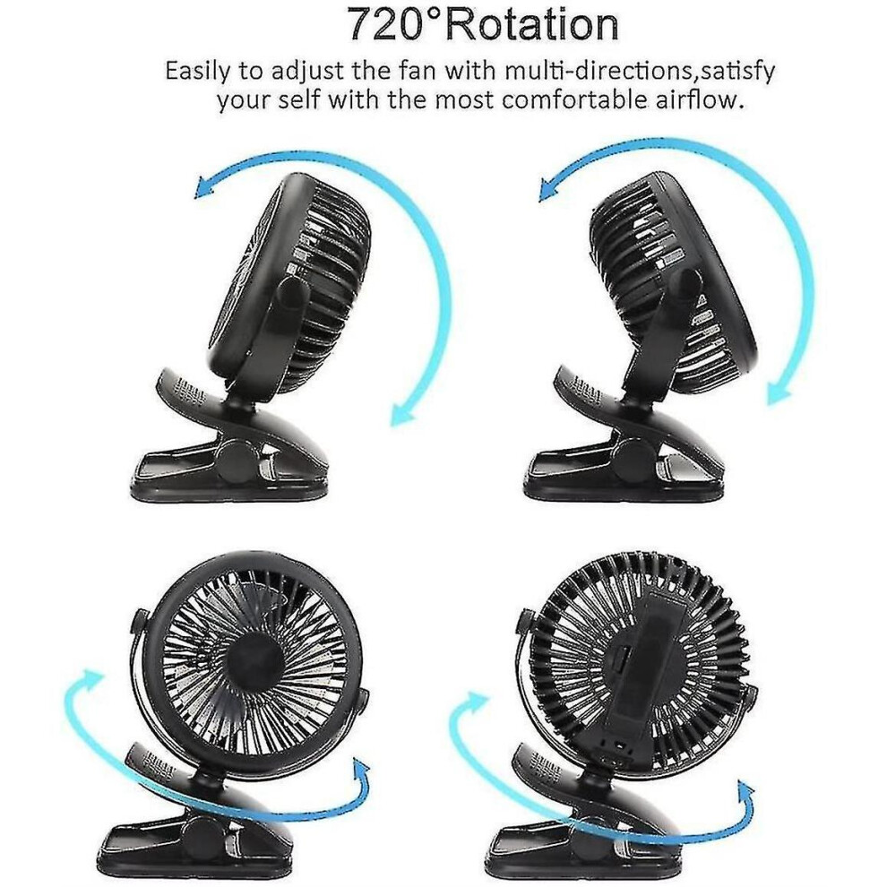 (black) Mini Usb Fan,silent Clip Table Fan With Rechargeable Battery ...