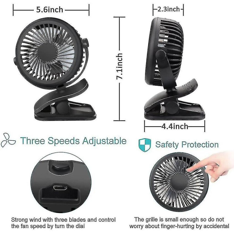 (black) Mini Usb Fan,silent Clip Table Fan With Rechargeable Battery ...