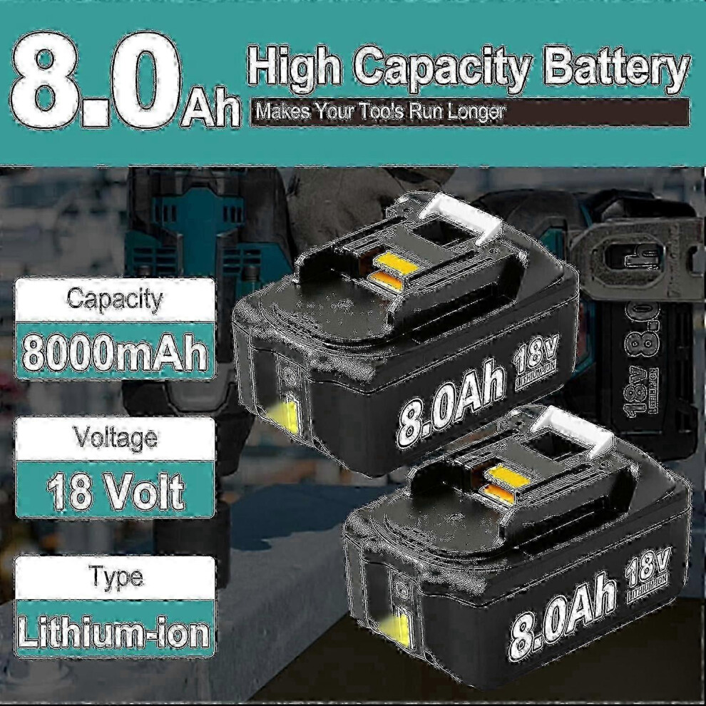 (EU) 2 Pack 8.0Ah BL1860B 18V Lithium Battery Makita Cordless Tools ...