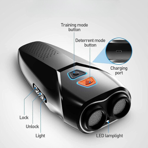(Black) Ultrasonic Dog Dispeller Bark Stopper Double Probe High-Power ...