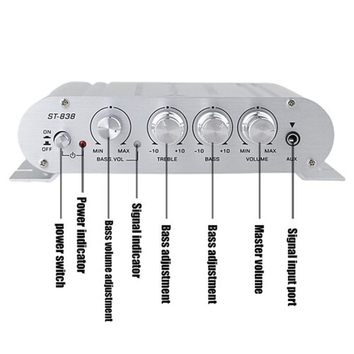 ST-838 HiFi 2.1 Channel Power Amplifier Stereo Bass Sound Amp RMS 20Wx2 ...