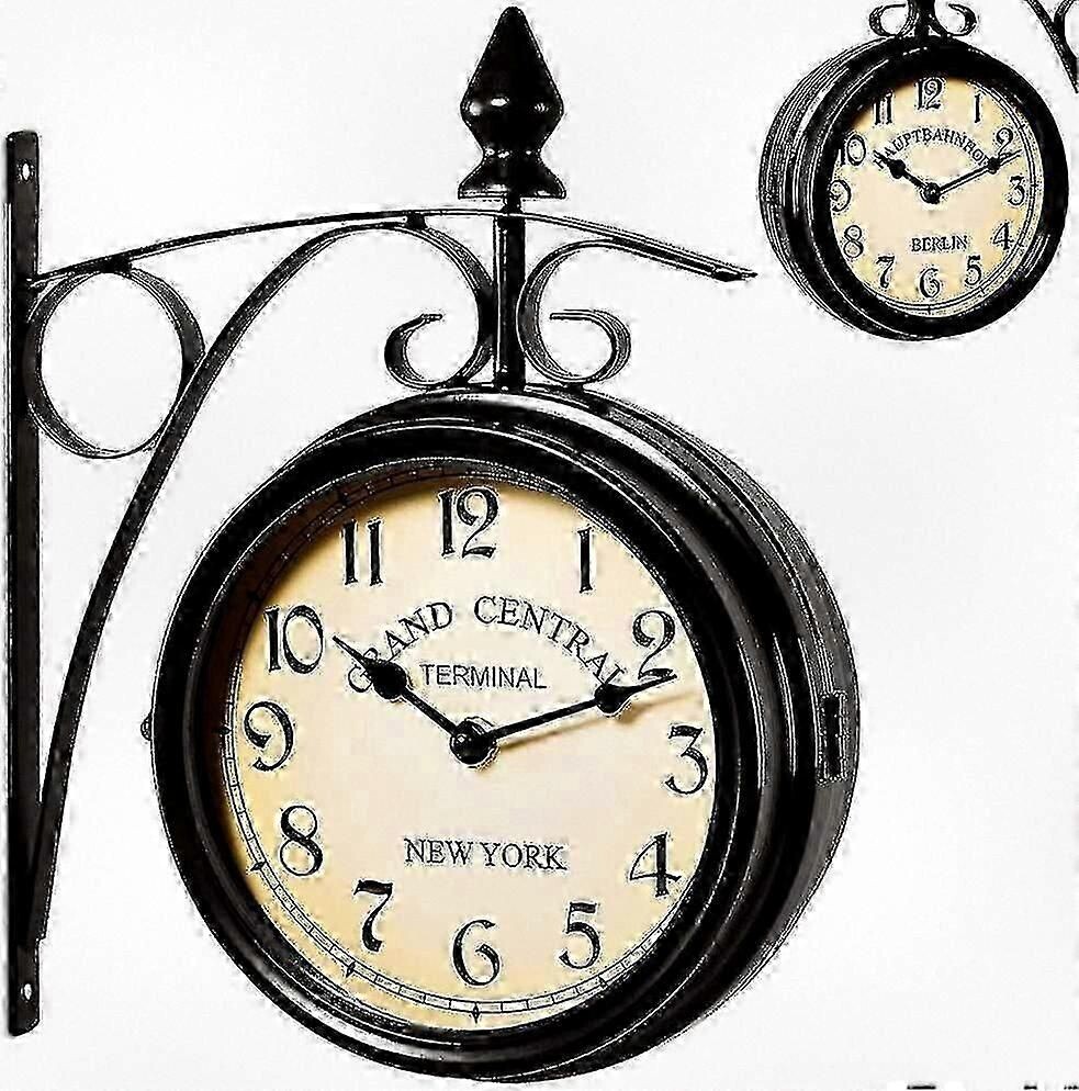 Vintage Two-Faced Railway Station Wall Clock in Black - Retro Train ...