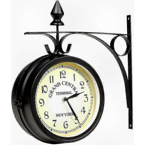 Vintage Two-Faced Railway Station Wall Clock in Black - Retro Train ...