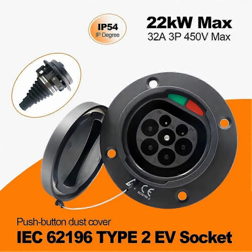 IEC 62196 Type 2 EV Car Side Socket 32A 3P Electric Car Charging Socket ...