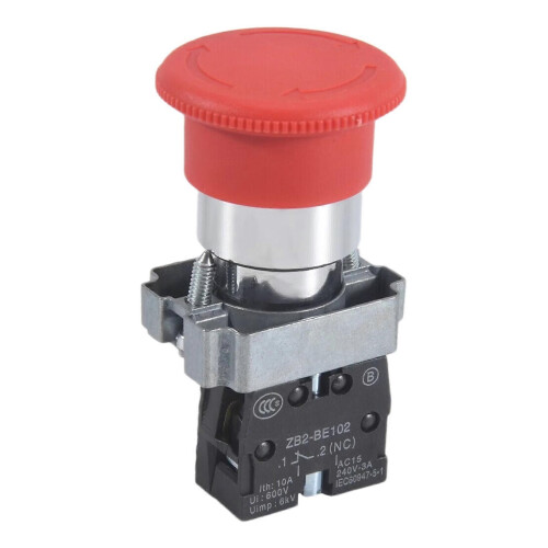22mm NC Red Mushroom Emergency Stop Push Button Switch 600V 10A ZB2 ...