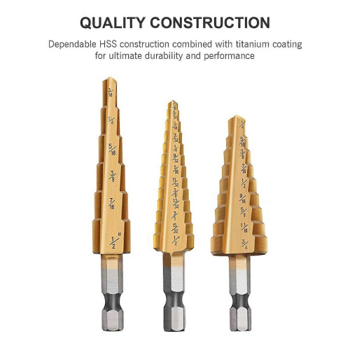 Step Drill Bit Set for Metal 3 Pcs/ Set High Speed Steel Titanium Step ...