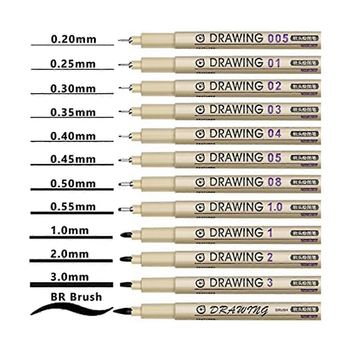 Painting Art Pens: 12 Black Fine Line Waterproof Ink Set Markers ...