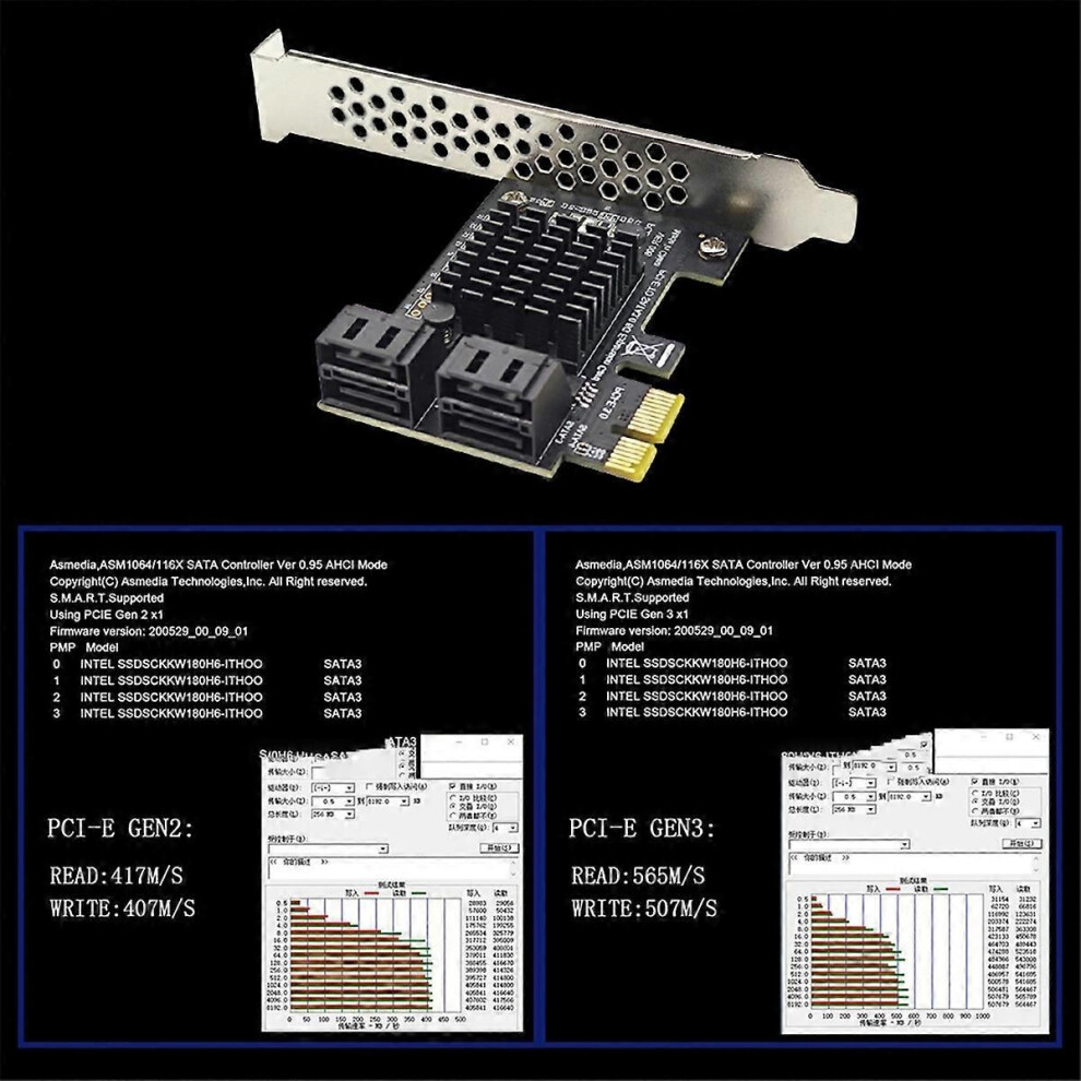 Asm1064 Chip Hard Disk Drive SSD Adapter Card 4 Port SATA III PCIe ...