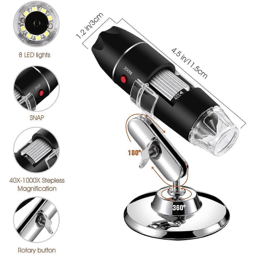 Usb Digital Microscope, Portable 40x-1000x Magnification Endoscope, 8 ...
