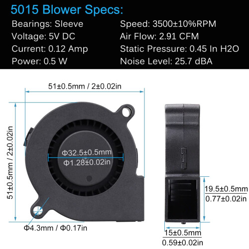 Ventilatore USB da 50 mm, 5V, modello 5015, per piccoli ...