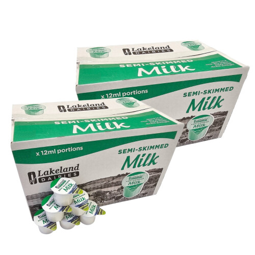 235x Semi-skimmed UHT Milk 12ml Individually Wrapped Mini Portions Pots ...