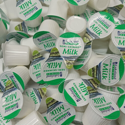 235x Semi-skimmed UHT Milk 12ml Individually Wrapped Mini Portions Pots ...