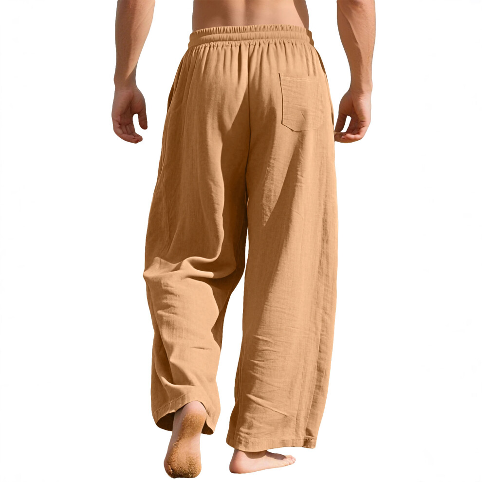(Army Green, L) Pantalon long décontracté en lin pour homme, ample ...