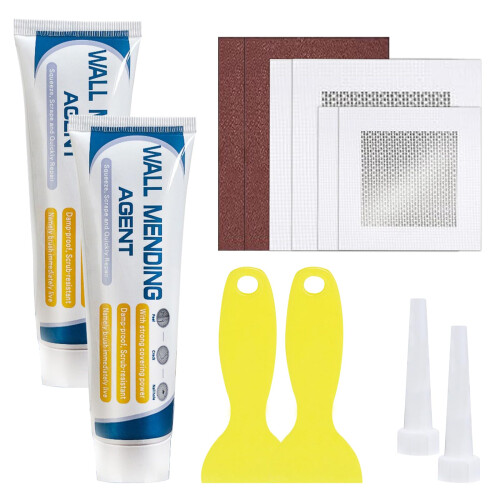 Wall Repair Kit with Drywall Patch, Sandpaper, Filler Paste and Scraper ...