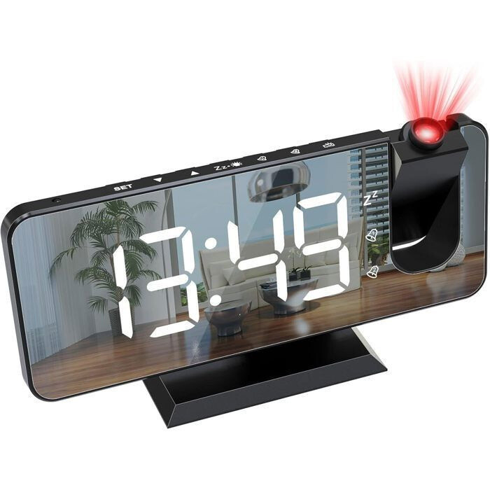 Ceiling Projection Alarm Clock, LED Mirror Projection Model, 2 Snooze ...