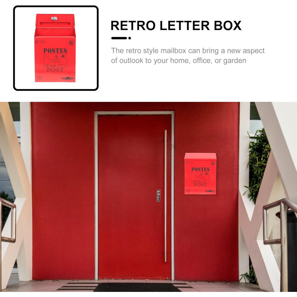 Lockable Retro Vintage Iron Letter Box Metal Mail Box Wall Mount ...