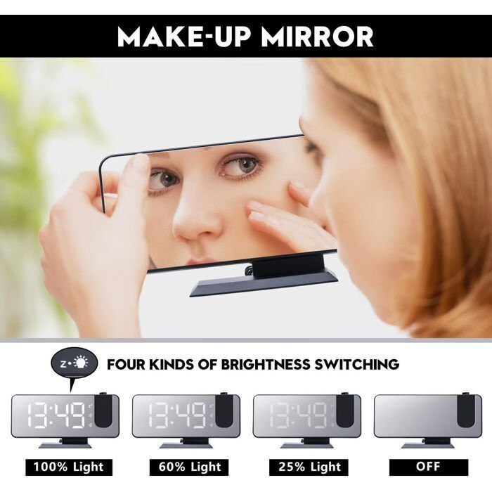 Ceiling Projection Alarm Clock, LED Mirror Projection Model, 2 Snooze ...