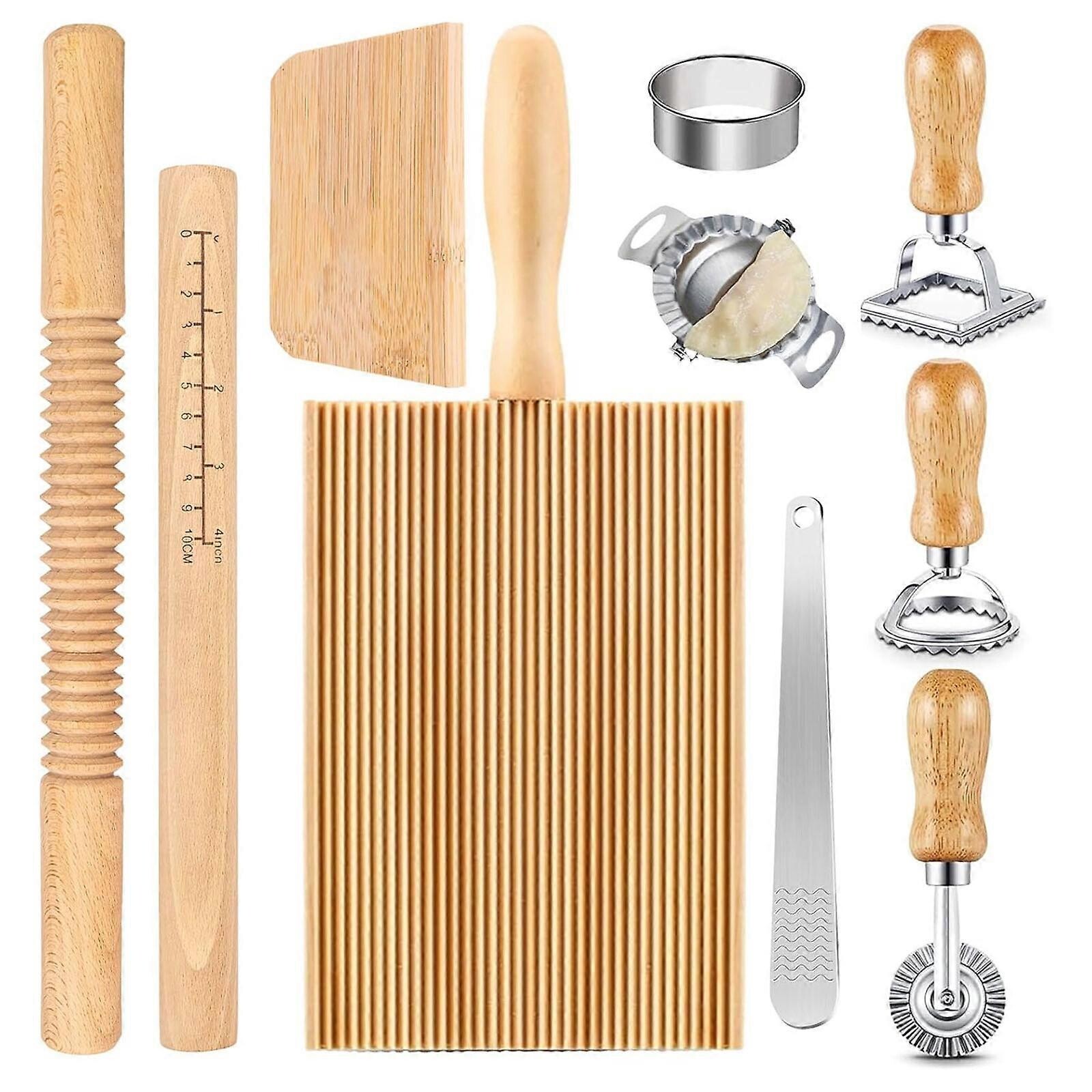 Wood Threaded Rolling Pin Pastas Tool Set Dough Scraper Gnocchi Board ...