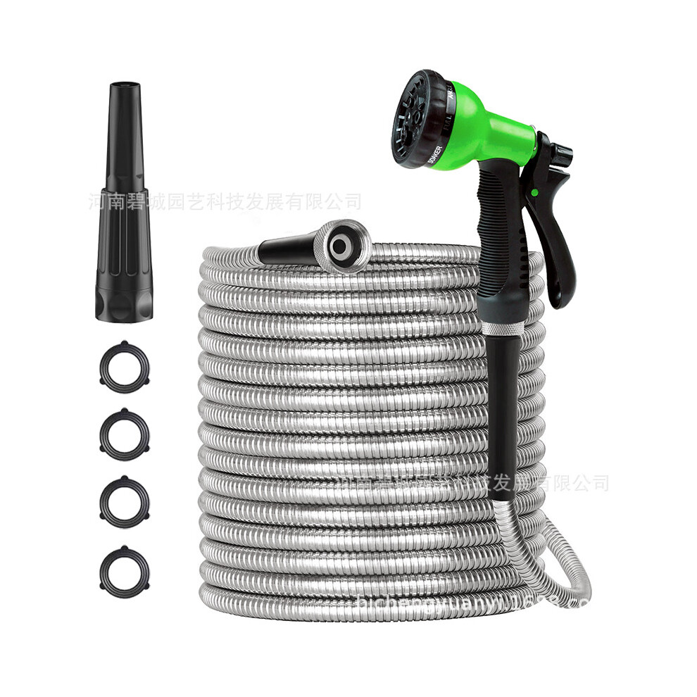 (75FT) 201 Stainless Steel Garden Soft Hose Water Gun Car Wash Kit For ...