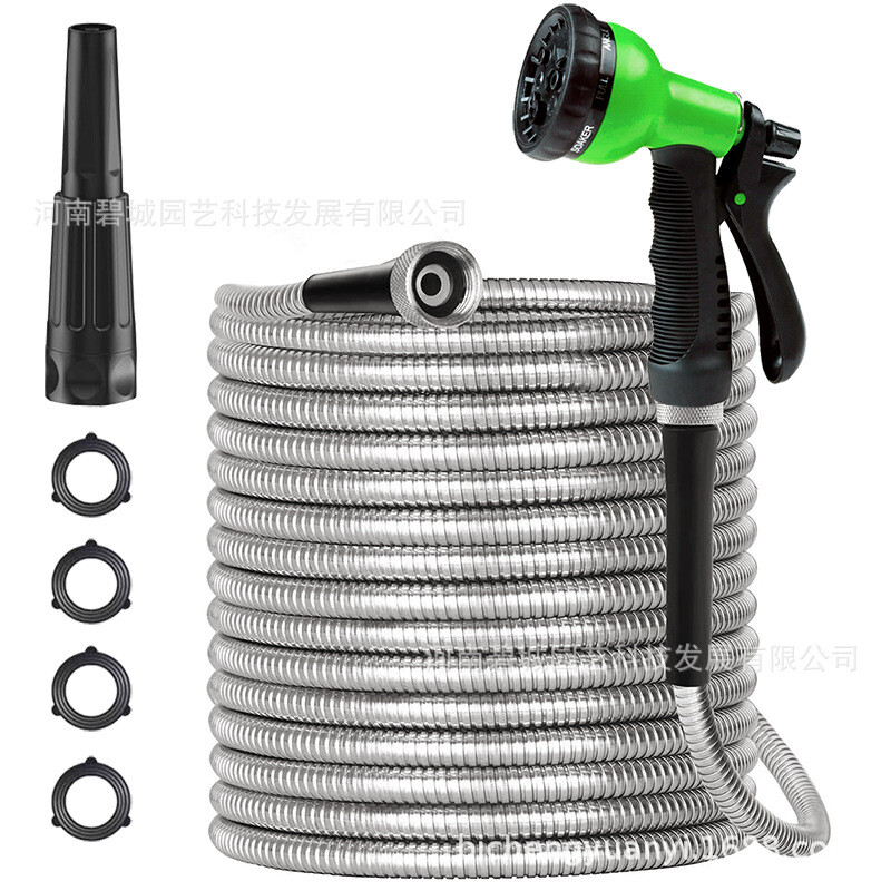 (75FT) 201 Stainless Steel Garden Soft Hose Water Gun Car Wash Kit For ...