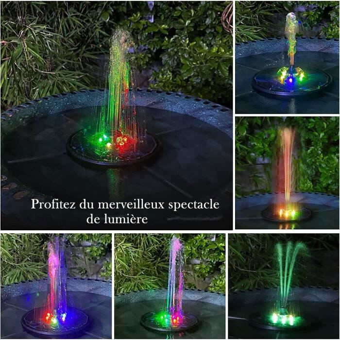 3-Watt-Solar-Gartenbrunnen mit Teichpumpe, farbigen LED-Leuchten und 7 ...