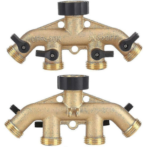 Garden Hose Tap Splitter 4 Way Brass Valve with Rotary Knob Control on ...