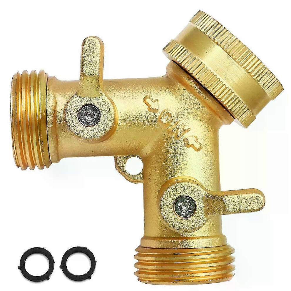 Brass 3/4 Inch Garden Hose Y-Splitter Connector, 2-Way Outdoor Faucet ...