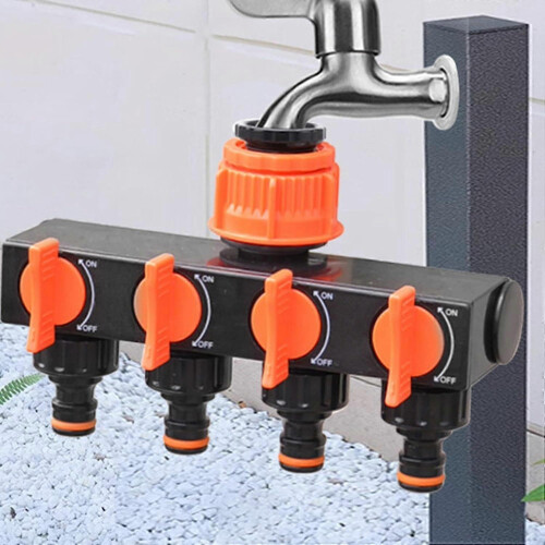4 Way Garden Hose Splitter with Valves, Heavy Duty Outdoor Faucet ...