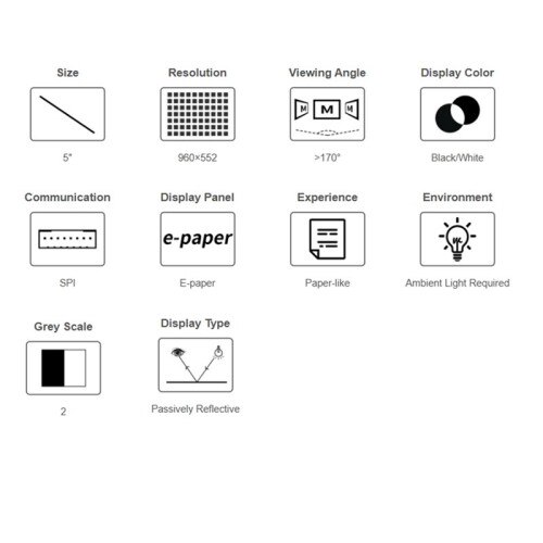 5inch E-Paper Display E-Ink Display, 960 X 552 Black / White, SPI ...