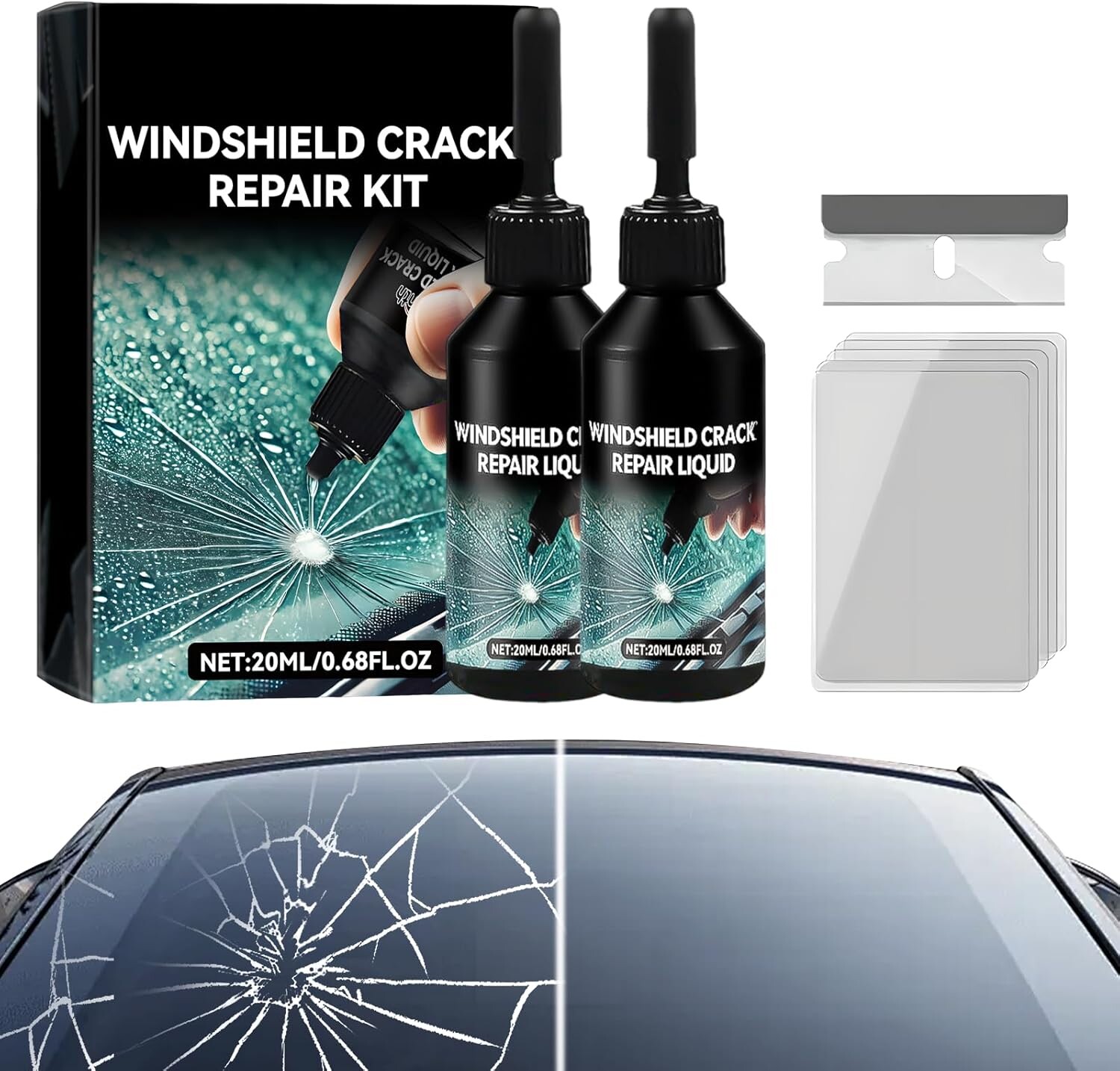 (2 Pack, -) Kit Réparation Impact Pare-Brise – Liquide Réparation Verre ...