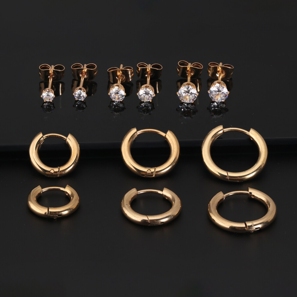 (Steel color round cake style) Popular Stainless Steel Earring Set, 6 ...