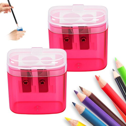 (Pink*2, -) Pencil Sharpeners with Lid – Dual Holes Manual for Kids ...