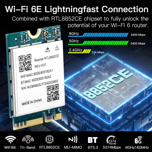 2X WiFi 6E RTL8852CE M.2 Network Card 5400Mbps 802.11AX BT 5.3 Wireless ...
