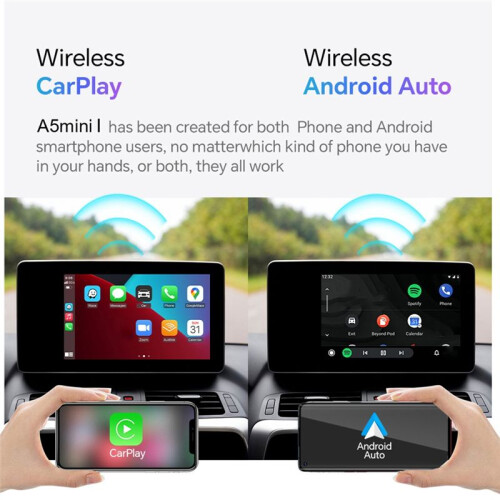 Car Wireless Carplay&Android Auto Box 2in1 Wired to Wireless Dongle ...