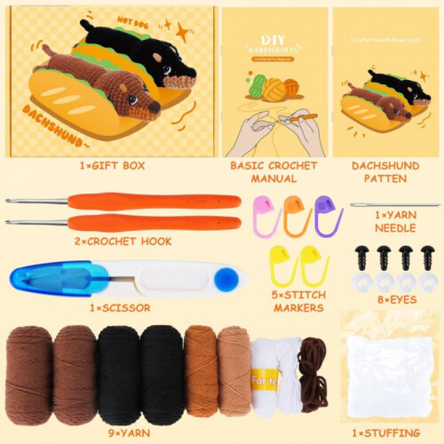 Crochet Kit for Beginners, Crochet Animal Kit Complete Dachshund Dog ...