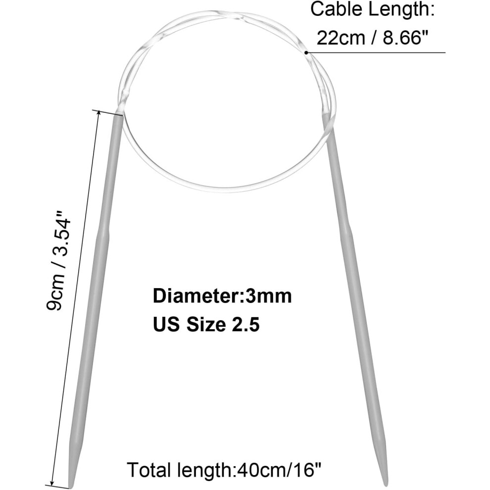 Aluminum Circular Knitting Needle 16 Inch (40cm) Length Size US 2.5 ...