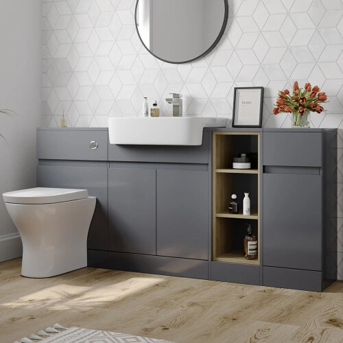 Purefino Grey Gloss Toilet & Semi Recessed Basin Vanity Unit ...