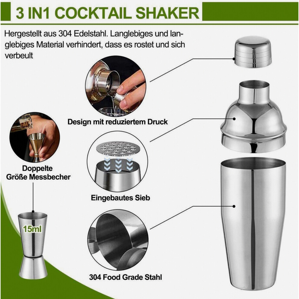 23 Piece Stainless Steel Cocktail Shaker Set 750ml Professional ...
